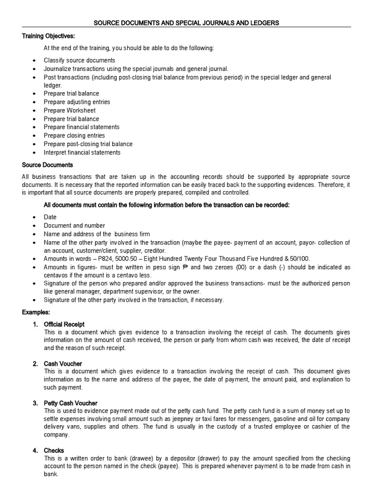 Source Documents and Special Journals and Subsidiary Ledgers | PDF ...