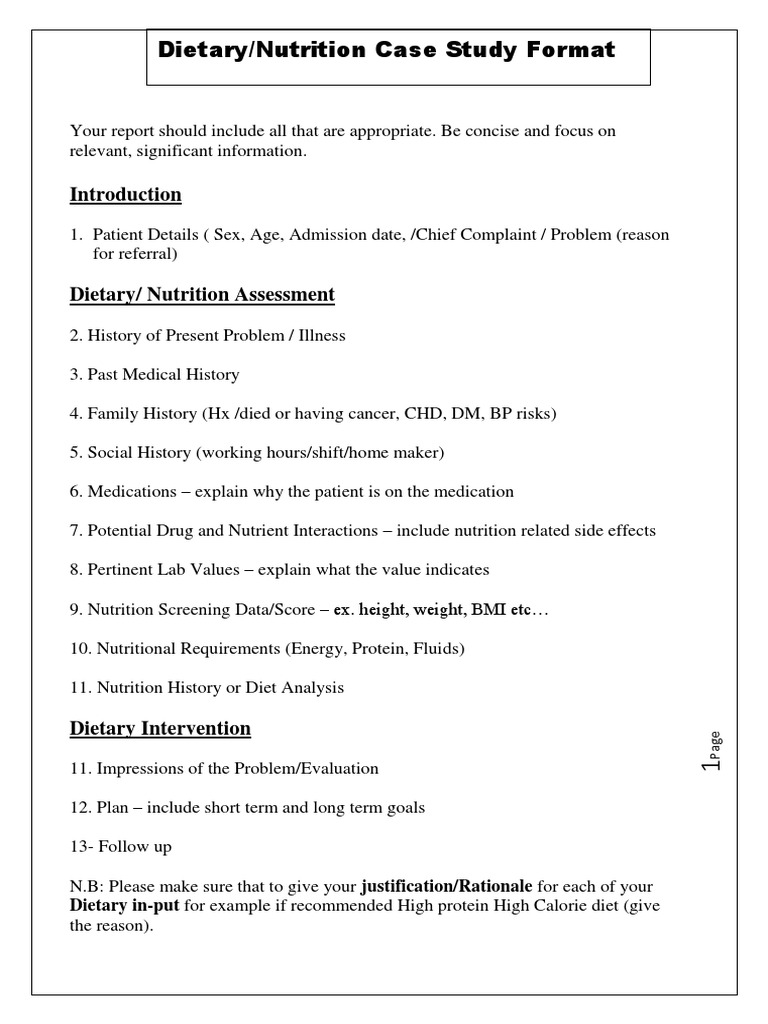 Case Study Guidelines | PDF | Diet & Nutrition | Diet (Nutrition)