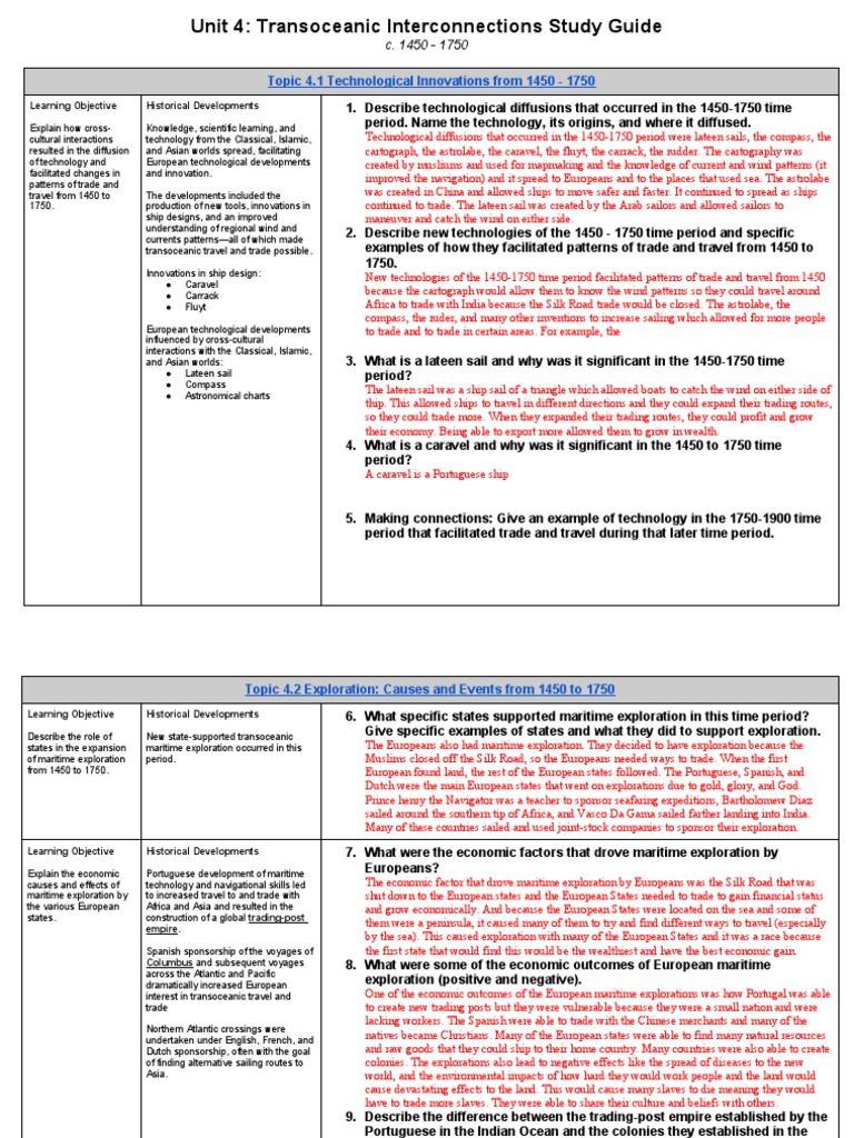 Study Guide (Unit 4 - Transoceanic Interconnections) | PDF | Atlantic ...