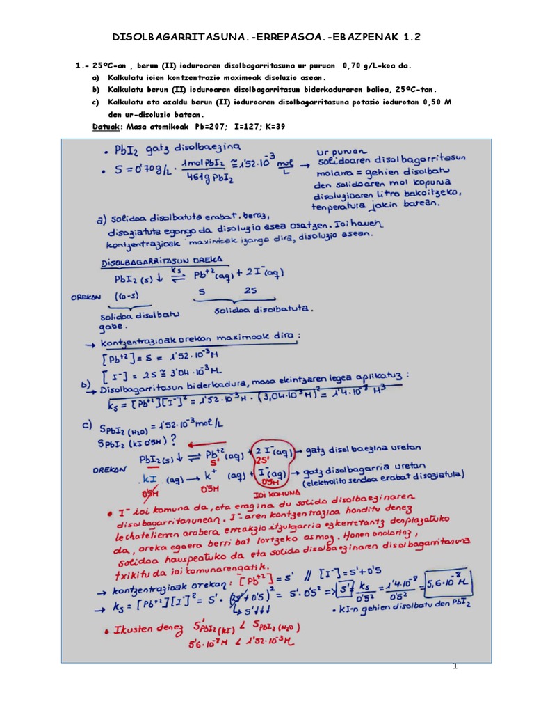 Disolbagarritasuna. ERREPASO II. EBAZPENA | PDF