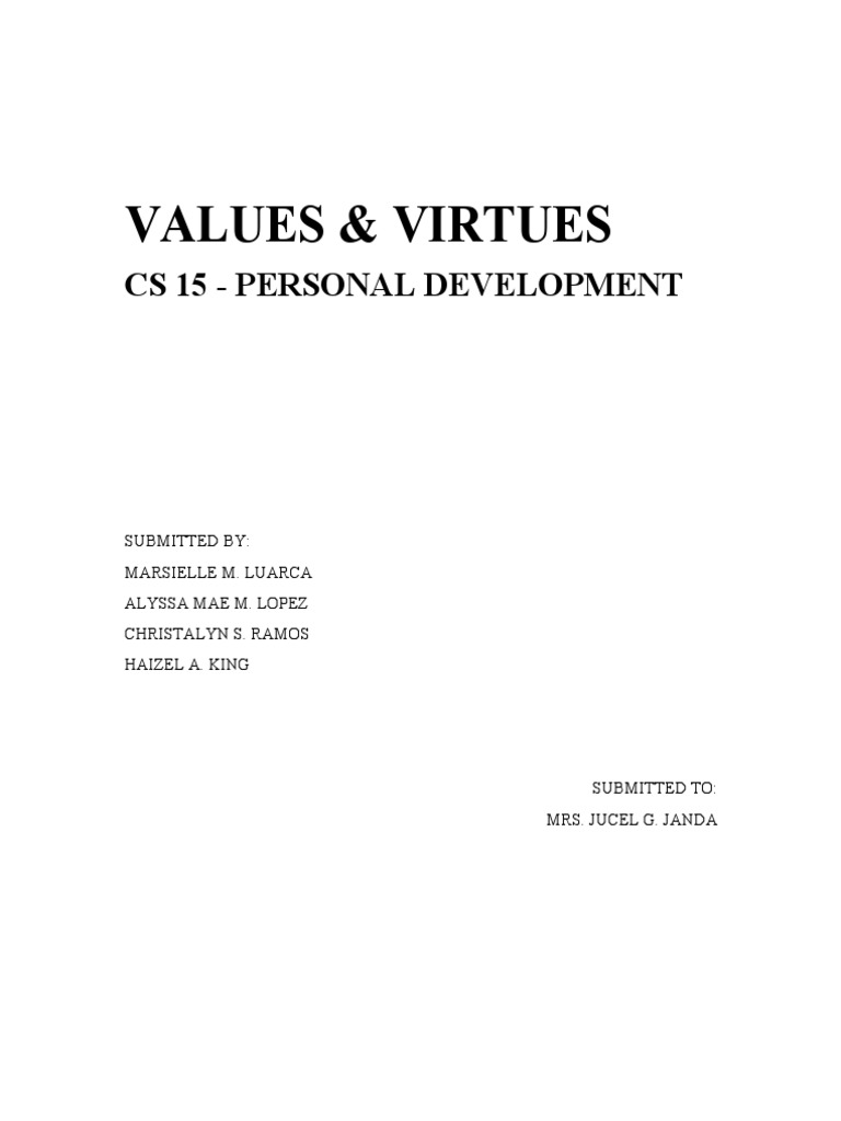 Values & Virtues: Cs 15 - Personal Development | PDF | Virtue | Value ...