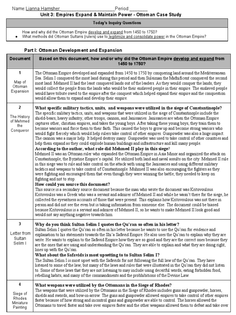 Unit 3 - Ottoman Empire Case Study (Student Handout) | PDF | Ottoman ...