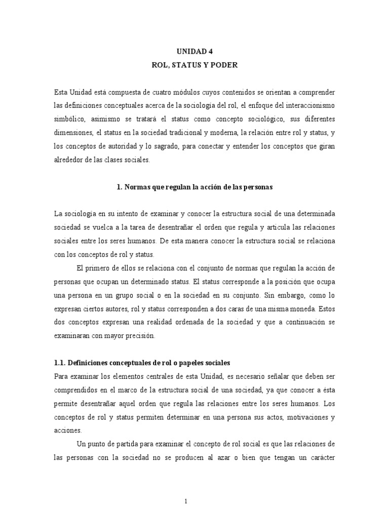 Cuarta Unidad-Rol y Status | PDF | Estatus social | Sociología
