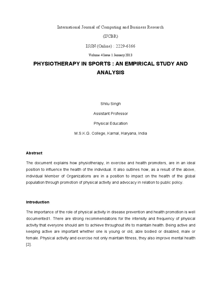 Physiotherapy in Sports 2013 | PDF | Physical Therapy | Chronic Condition