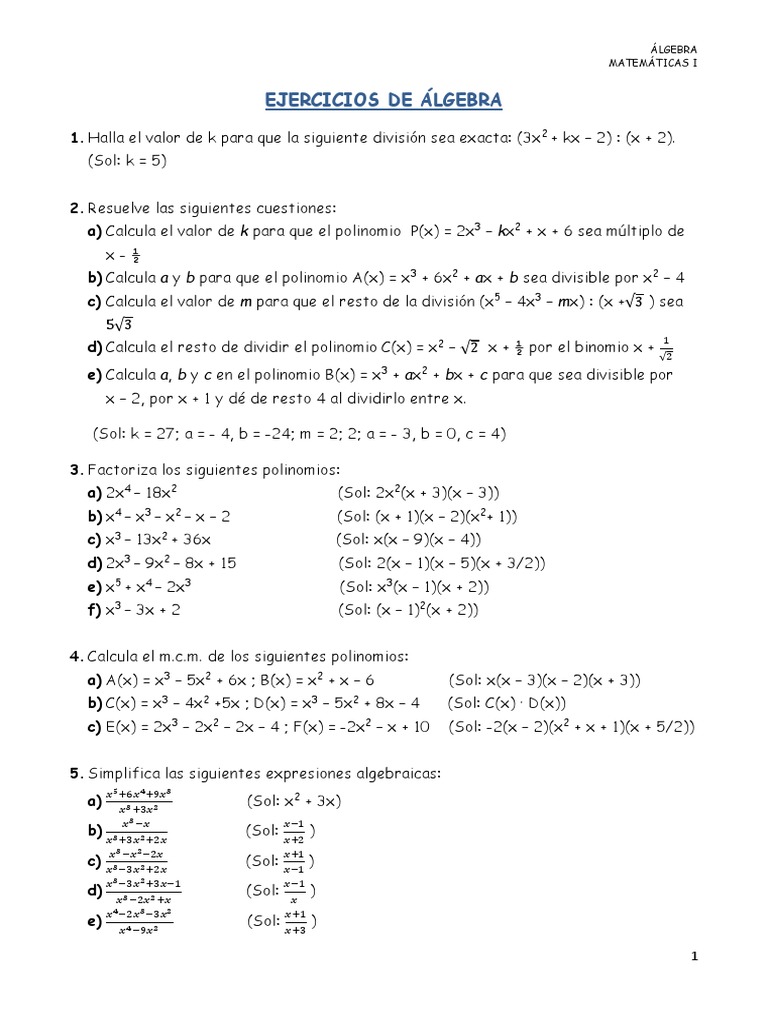 Ejercicios de Ã - Lgebra | PDF | Matemática Elemental | Álgebra