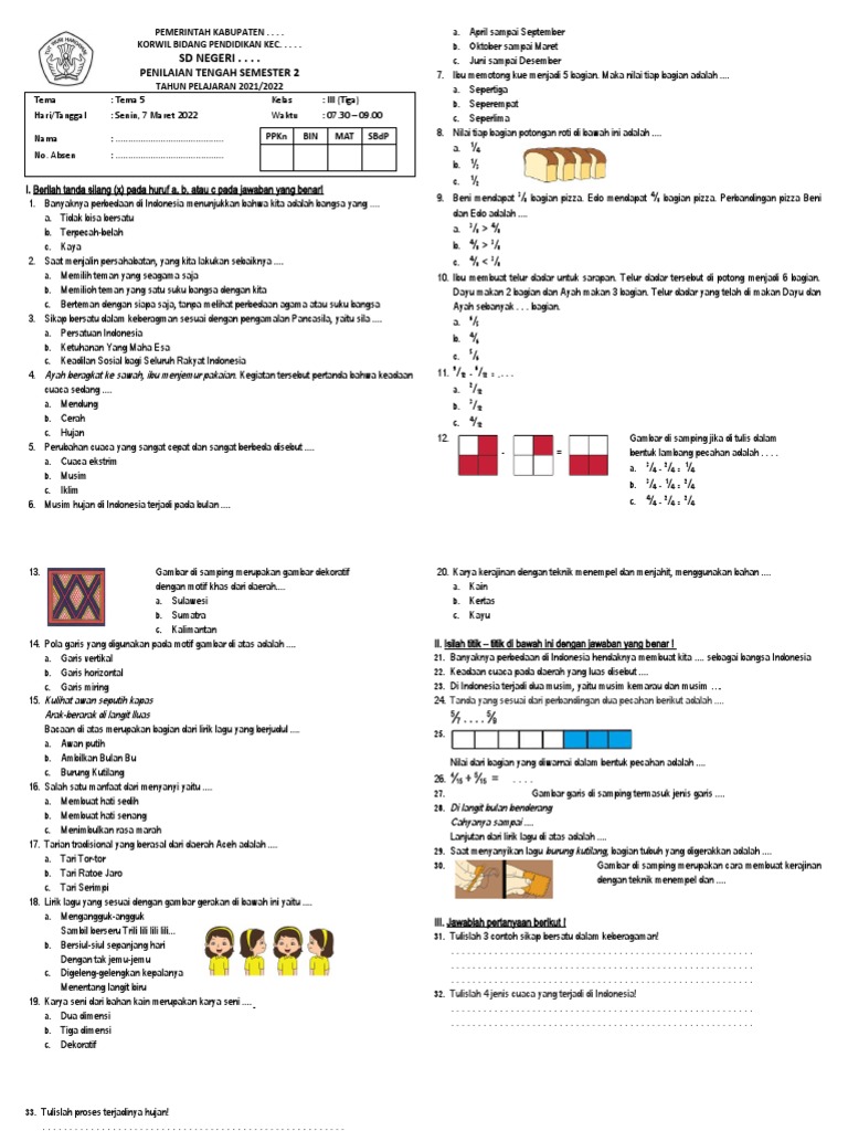 Soal PTS K3 T5 2021-2022 | PDF