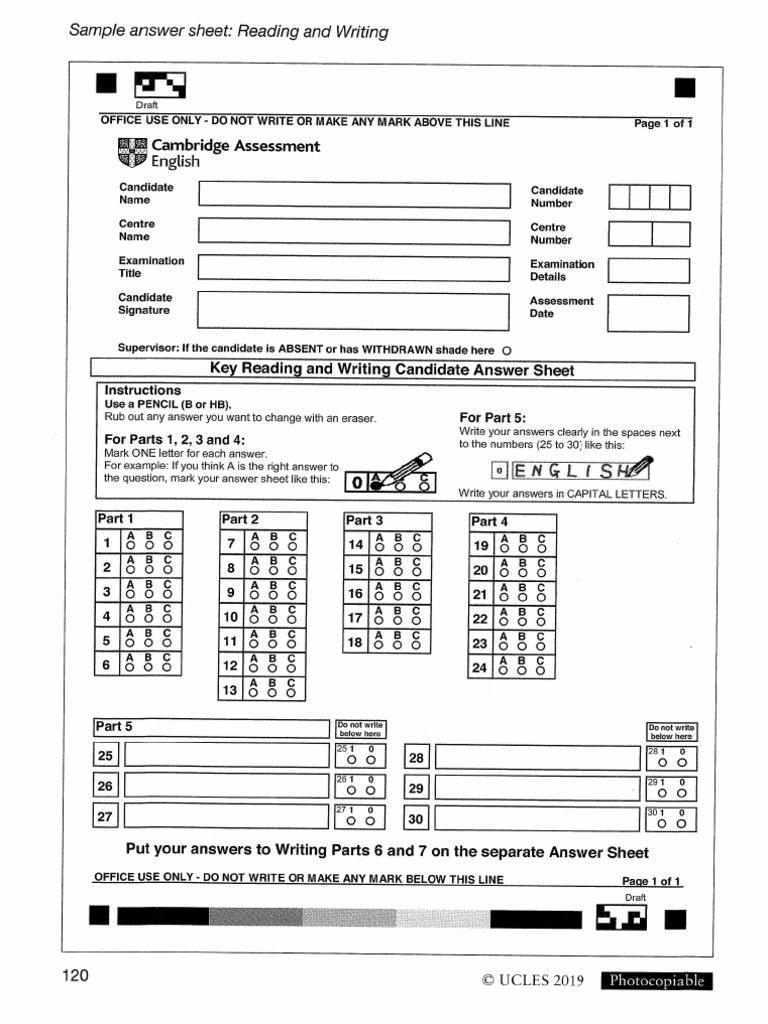 Answer Sheet KET 2020 | PDF