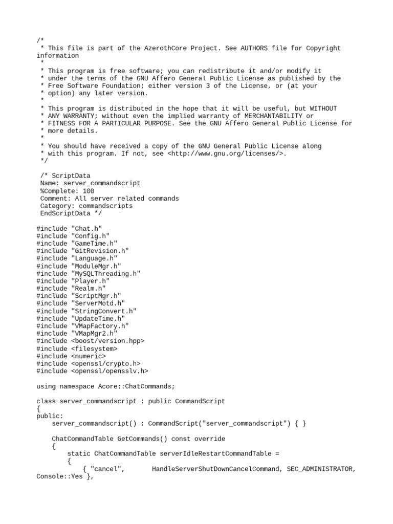 AzerothCore Server Command Script Documentation | PDF | Free Software | Gnu