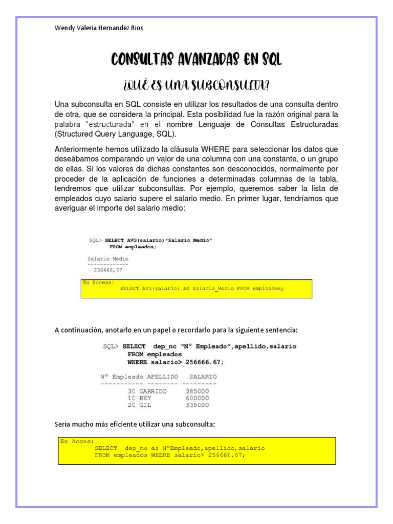 Consultas Avanzadas en SQL | PDF | SQL | Tecnologías de la información