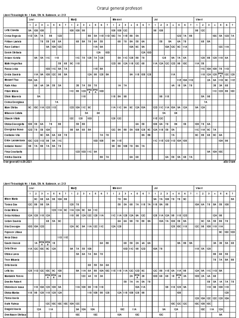 Orar Profesori 15.09.2021 | PDF