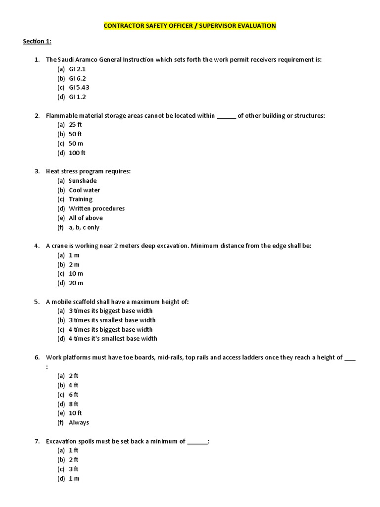CONTRACTOR SAFETY OFFICER and SUPERVISOR EVALUATION | PDF