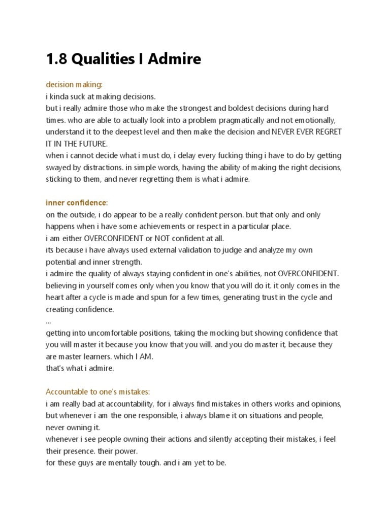 1.8 Qualities I Admire. | PDF | Cognitive Science | Psychological Concepts