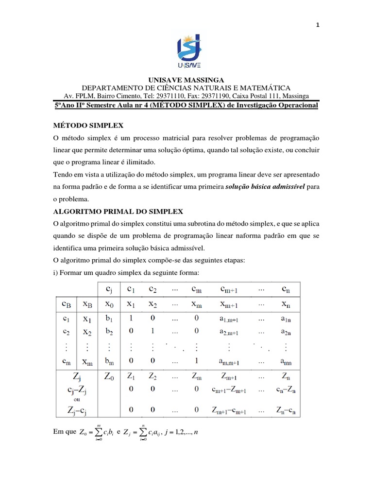 Aula 4 - Método Simplex | PDF | Programação Linear | Ciência Computacional