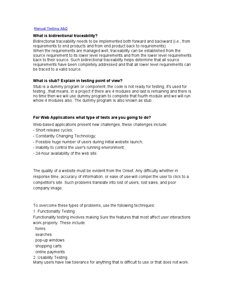 What Is Bidirectional Traceability?: Manual Testing A&Q | PDF ...