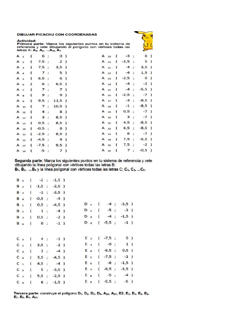 Actividad Coordenadas en El Plano Pikachu | PDF