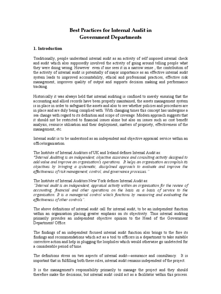 Best Practices For Internal Audit in Government Departments | PDF ...