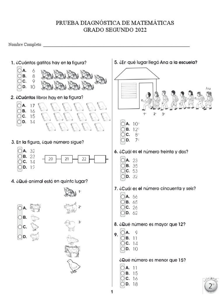 Prueba de Matemáticas Grado 2 2022 | PDF