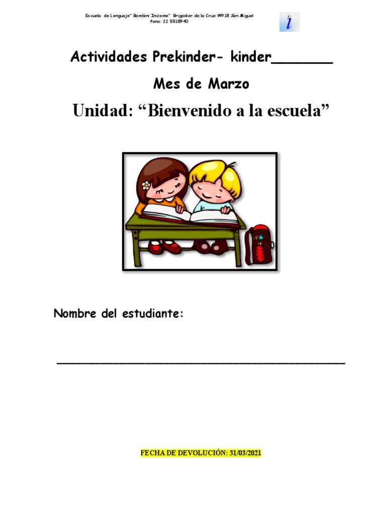 ACTIVIDADES Unidad "Bienvenido A La Escuela" KINDER - PRE-KINDER ...