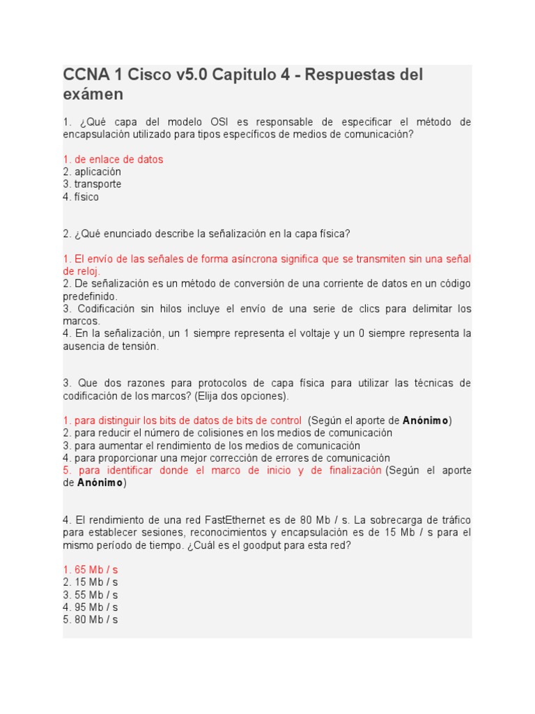 CCNA 1 Cisco v5.0 Capitulo 4 - Respuestas Del Exámen | PDF | Ieee 802.11 | Red de computadoras