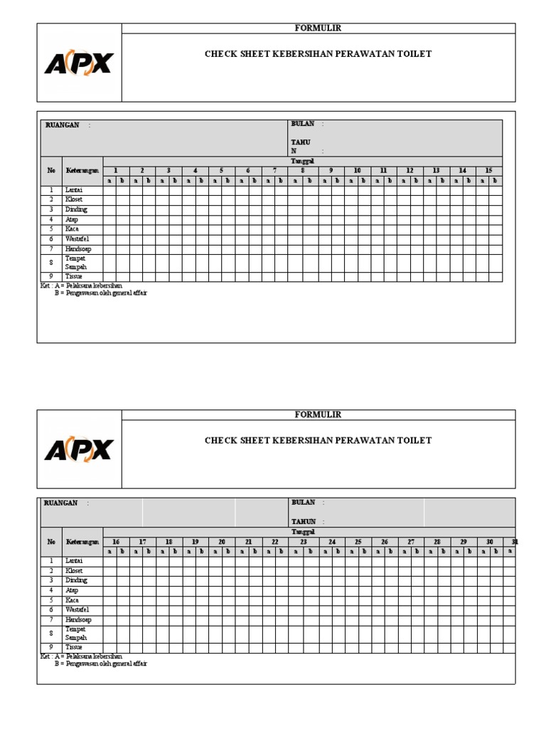 Check Sheet Kebersihan Toilet | PDF