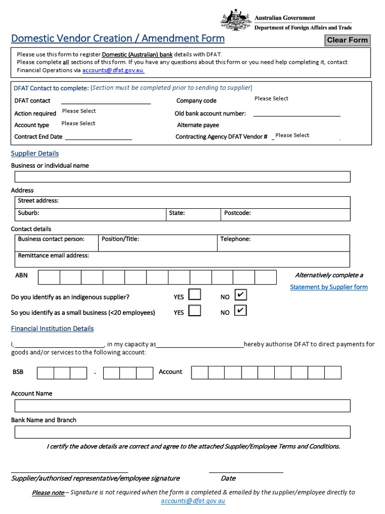 Vendor Creation Form Domestic | PDF | Common Law | Government