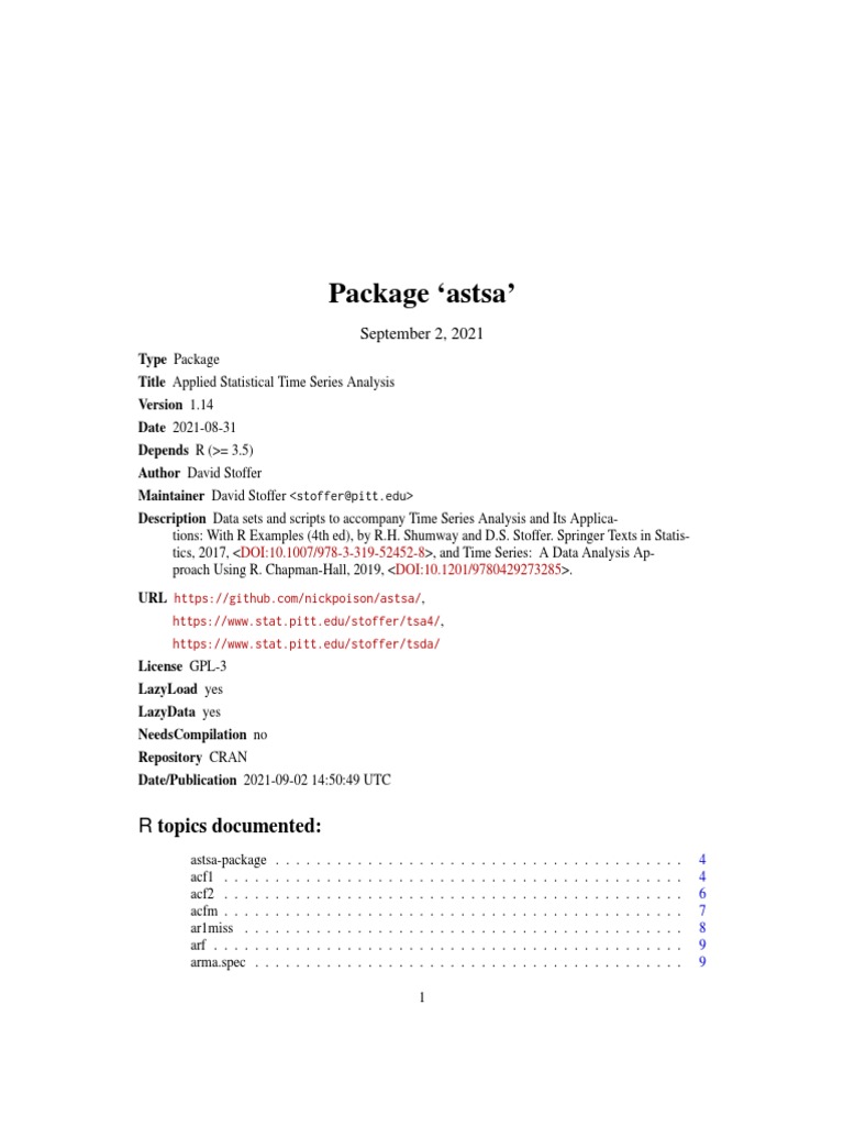 Package Astsa': R Topics Documented | PDF | Time Series | Spectral Density