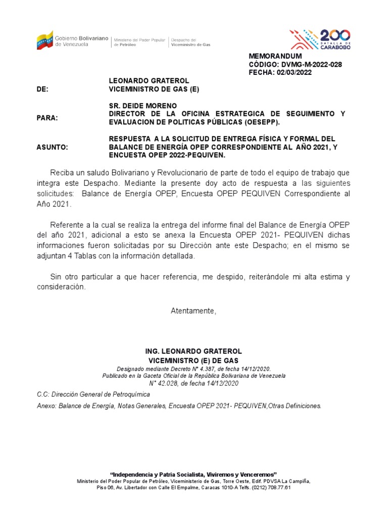 Memo Balance de Energia | PDF | OPEP | Venezuela