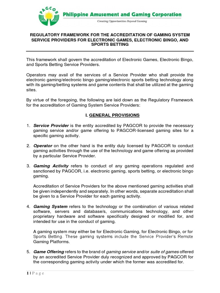 Regulatory Framework For The Accreditation of Gaming System | PDF ...