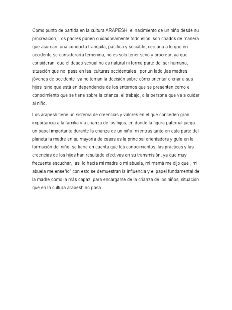 Como Punto de Partida en La Cultura ARAPESH El Nacimiento de Un Niño ...