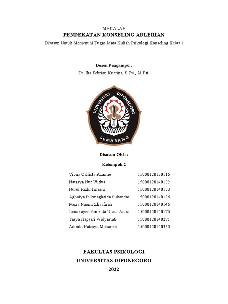 Kelompok 2 - Pendekatan Konseling Adlerian FIX | PDF | Karier & Perkembangan | Pengembangan Diri