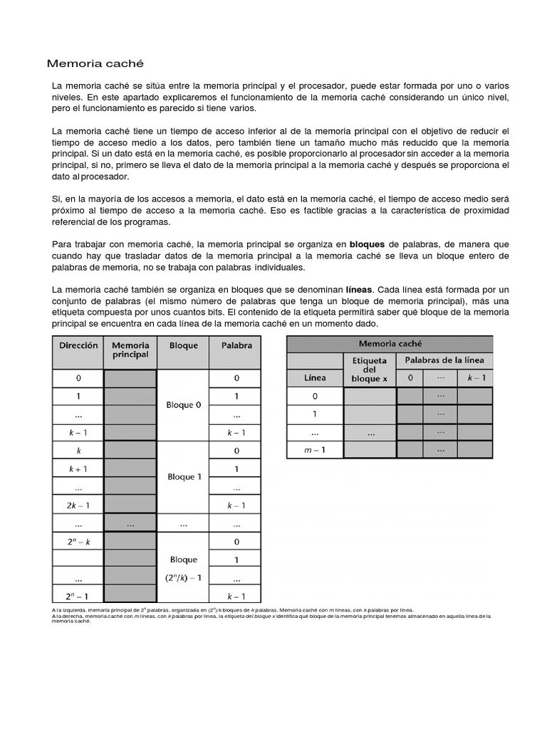 Memoria caché funcionamiento | PDF | Caché (Computación ...