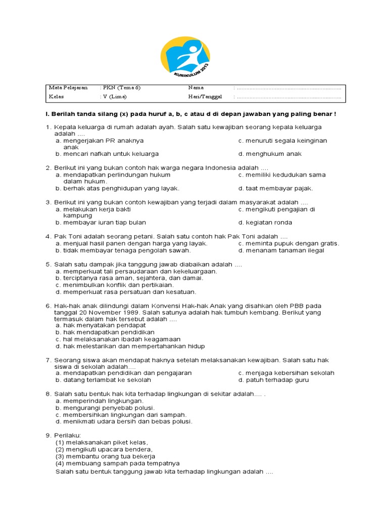 Soal Tema 6 Mapel PPKN | PDF