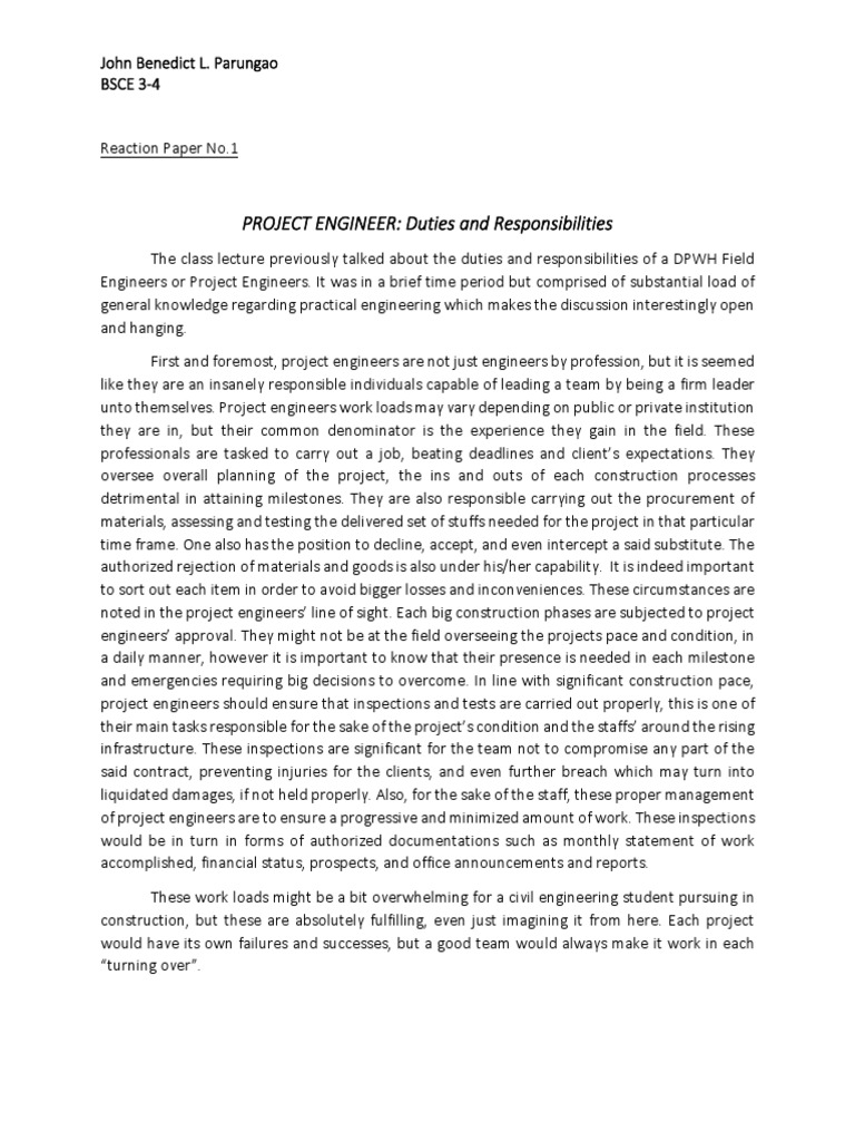 Project Engineer Duties Explained | PDF | Engineer