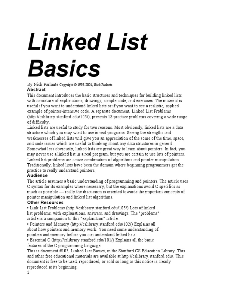 Linked List | PDF | Pointer (Computer Programming) | Array Data Structure