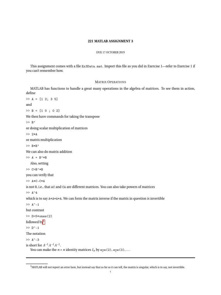 221 Mat Lab Assignment 03 | PDF | Matrix (Mathematics) | Operator Theory