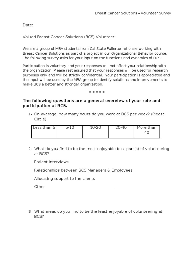 BCS Interview Survey 1.1 | Volunteering | Employment