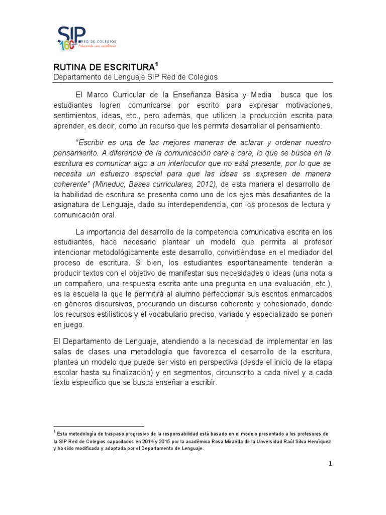 Rutina de Escritura | Descargar gratis PDF | Maestros | Escritura