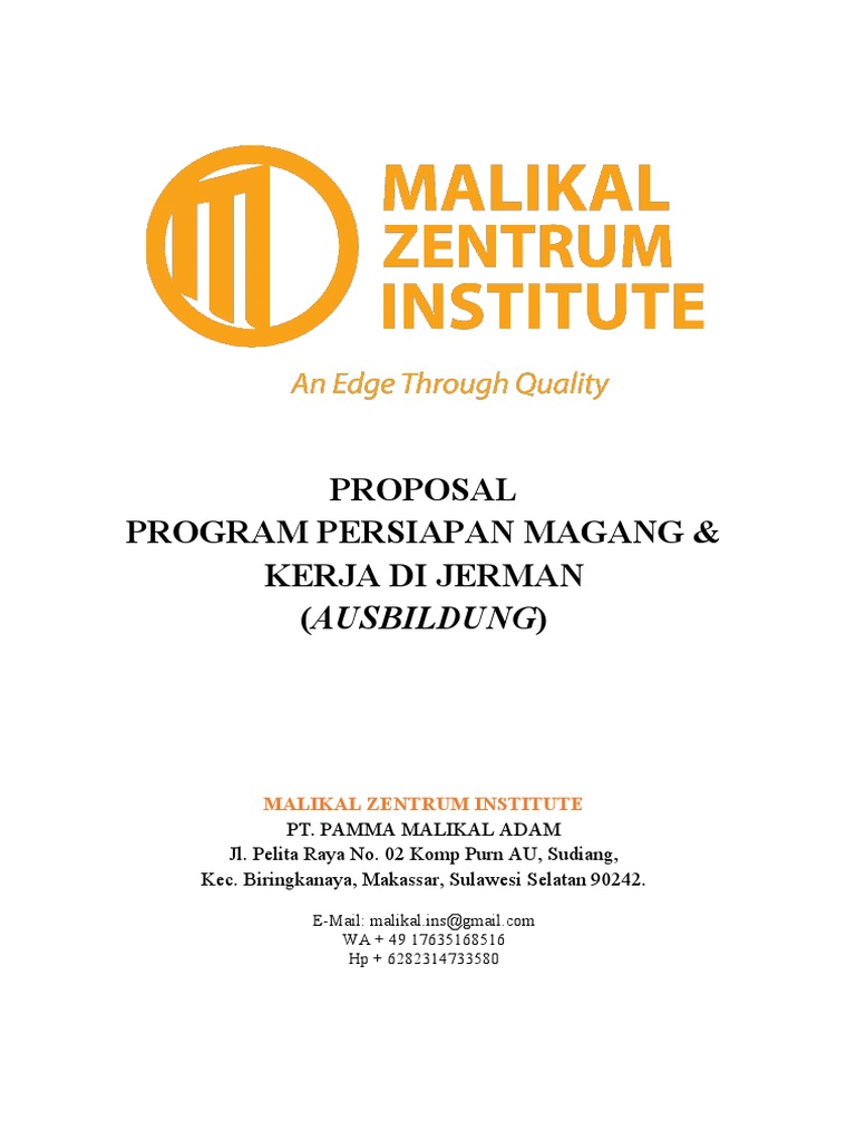 Proposal Persiapan Magang Dan Kerja Di Jerman (Ausbildung) | PDF