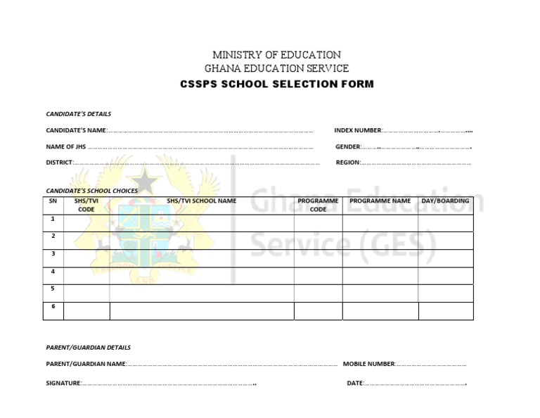 School Selection Form | PDF