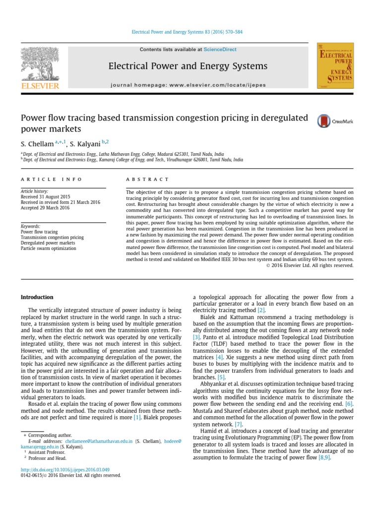 Power Flow Tracing Based Transmission Congestion Pricing in Deregulated Power Market | PDF ...