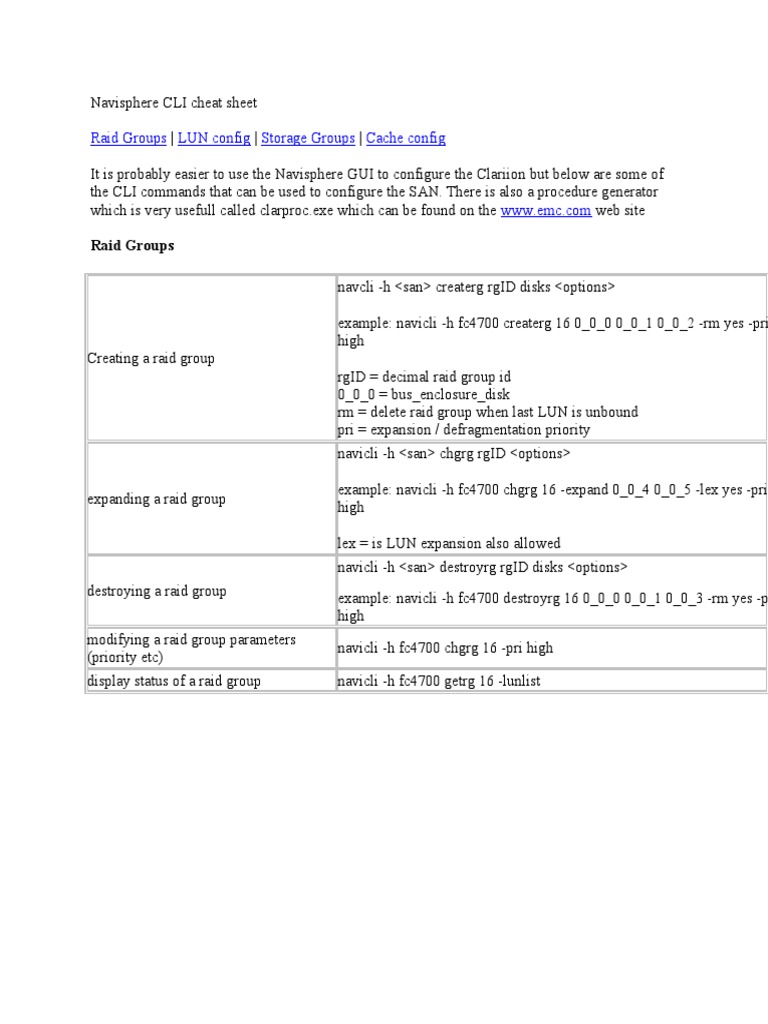 Navisphere CLI Cheat Sheet | PDF | Computer Engineering | System Software