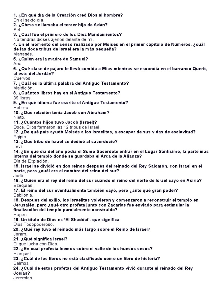 Trivia Bíblica: 47 Preguntas y Respuestas | PDF | Viejo Testamento | Moisés
