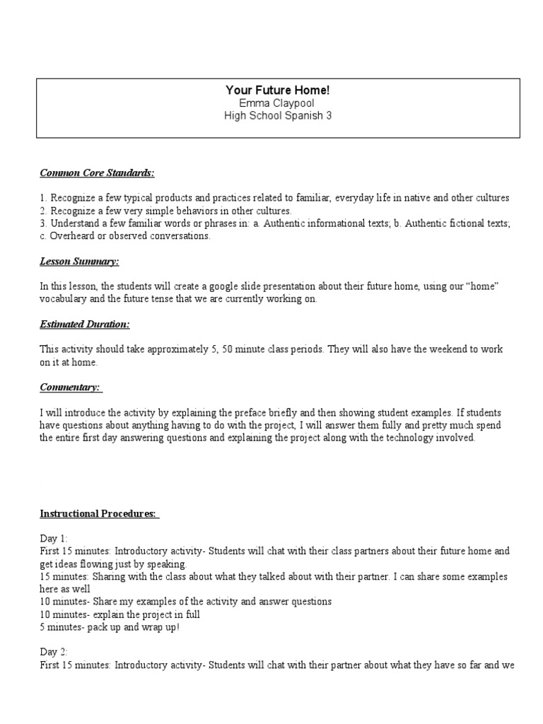 Your Future Home Lesson Plan | PDF