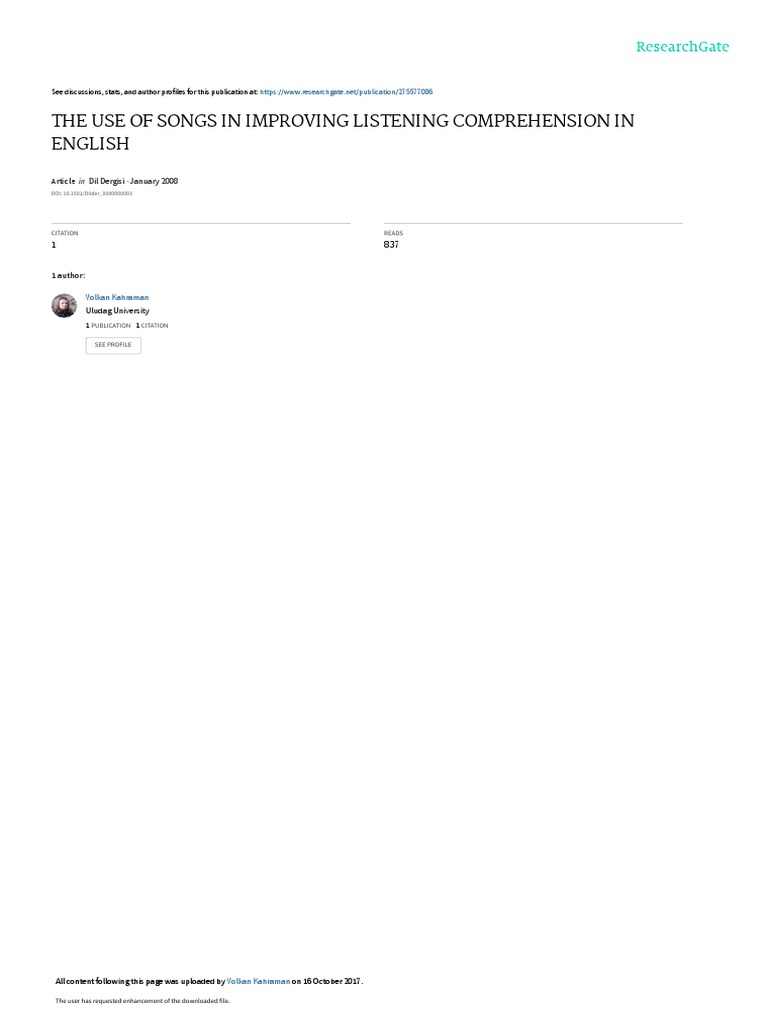 Improving English Listening with Songs | PDF | Songs | Second Language ...