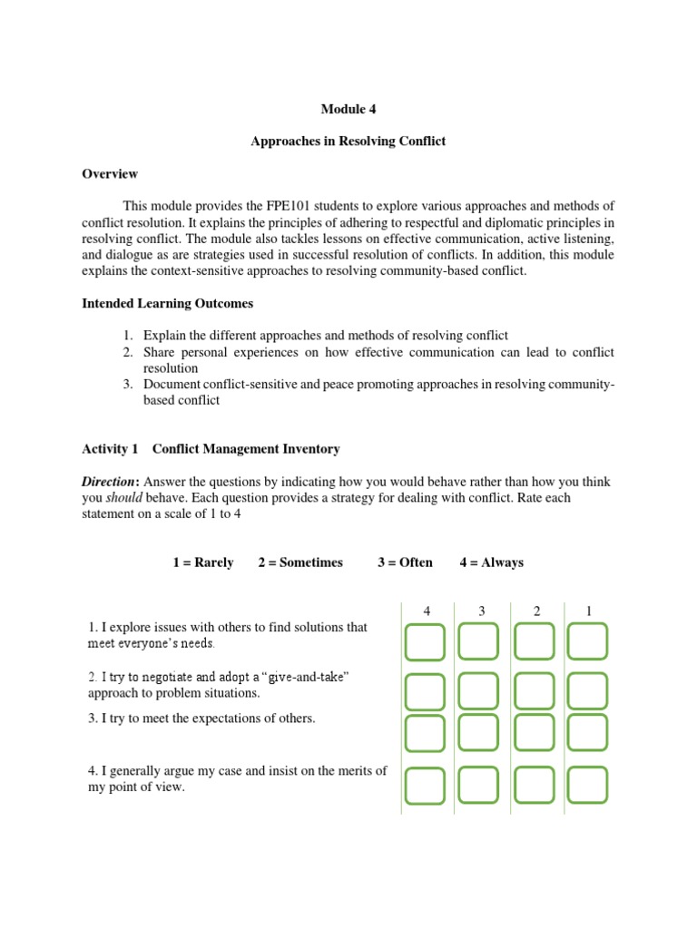 Module 4 - Approaches of Conflict Resolution | PDF | Negotiation ...