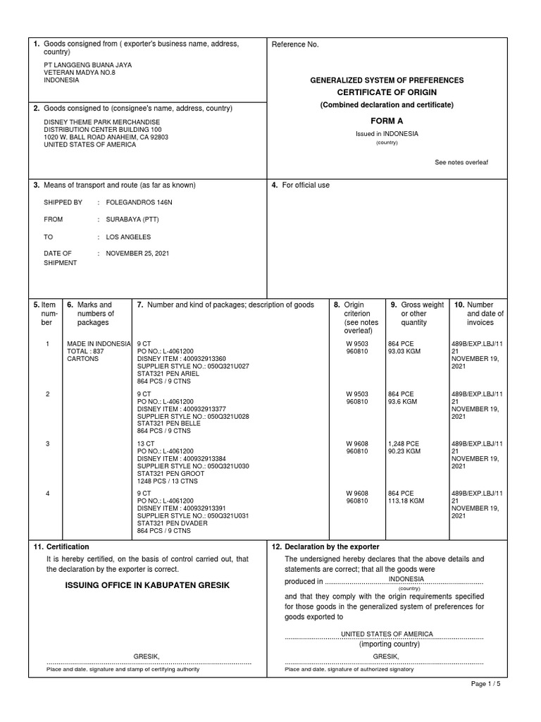 Certificate of Origin: (Country) | PDF | Sources | International Business