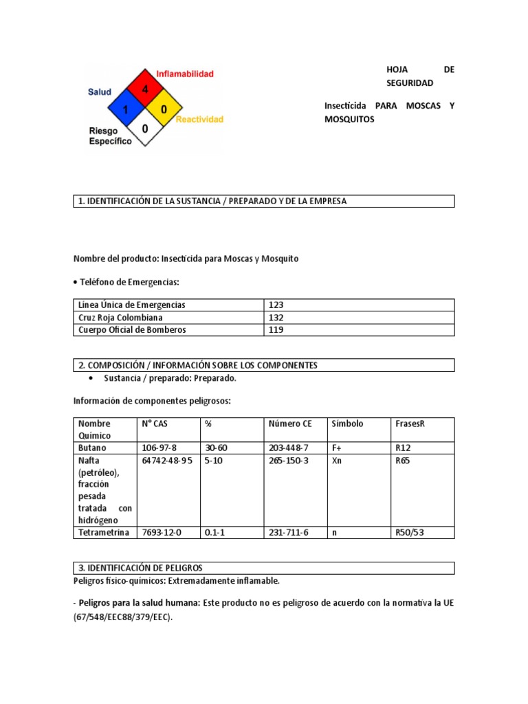 Hoja de Seguridad Insecticida | PDF | Agua | Toxicidad