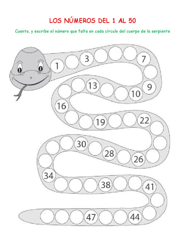 Hoja De Trabajo De Números Faltantes Del 1 Al 50