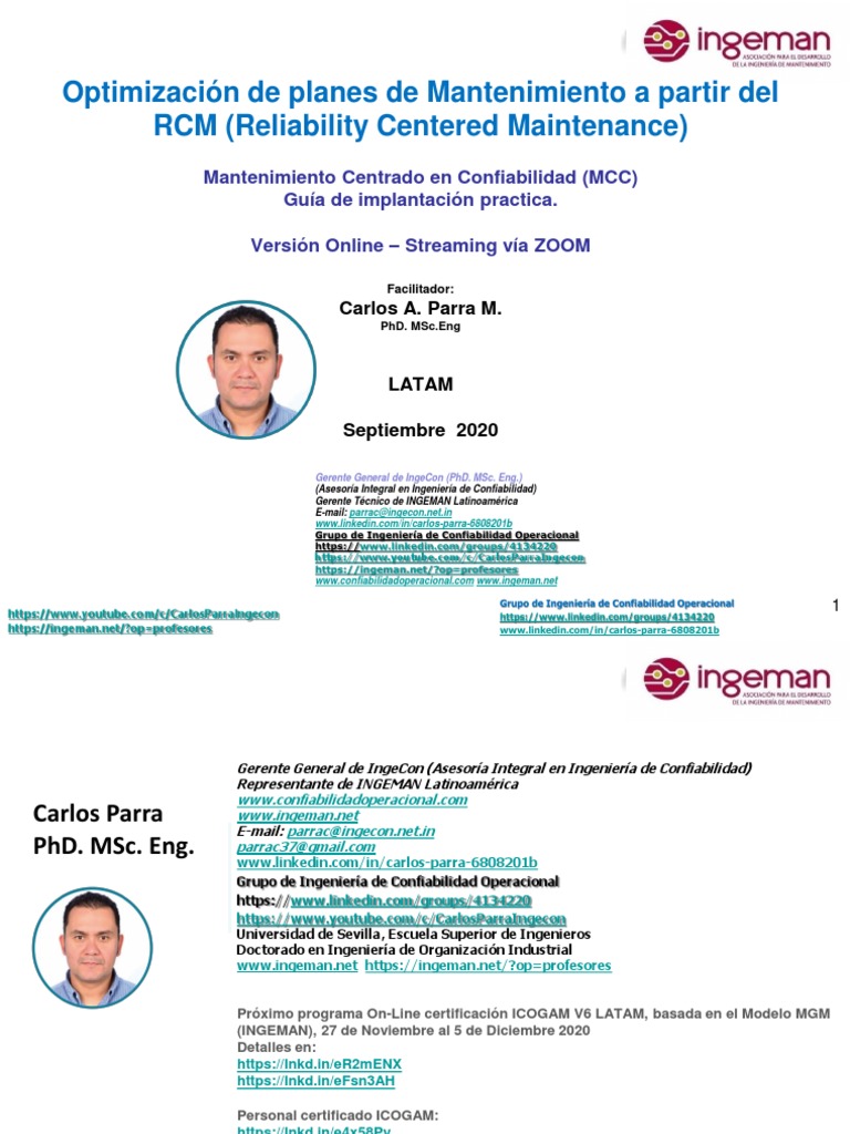Curso RCM Virtual Bas LATAM Ss 2020 | PDF | Ingeniería de confiabilidad | Ingeniería