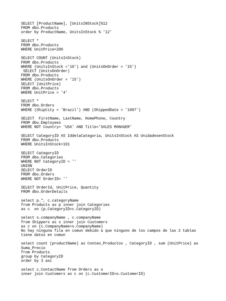 Ejercicios Northwind Pdf